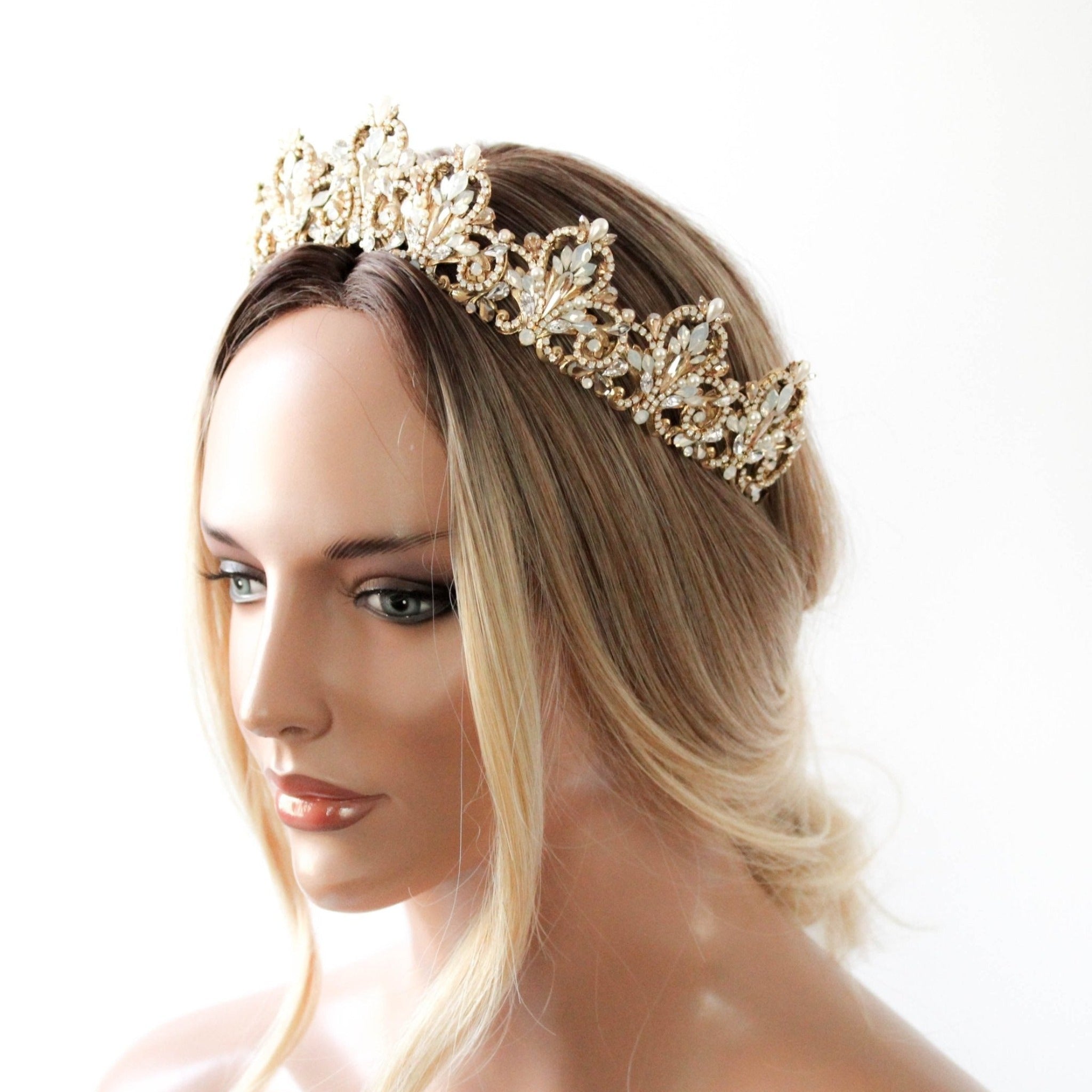Antique Gold Bridal tiara with Austrian crystals and pearls - ASHTON ...