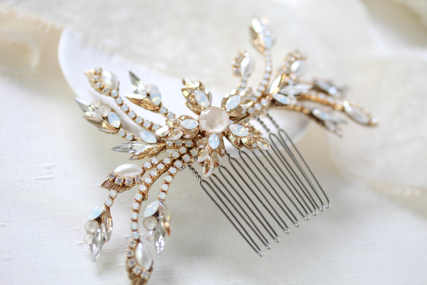 Antique gold Crystal Bridal hair comb accessory - AUDREY – Treasures by ...