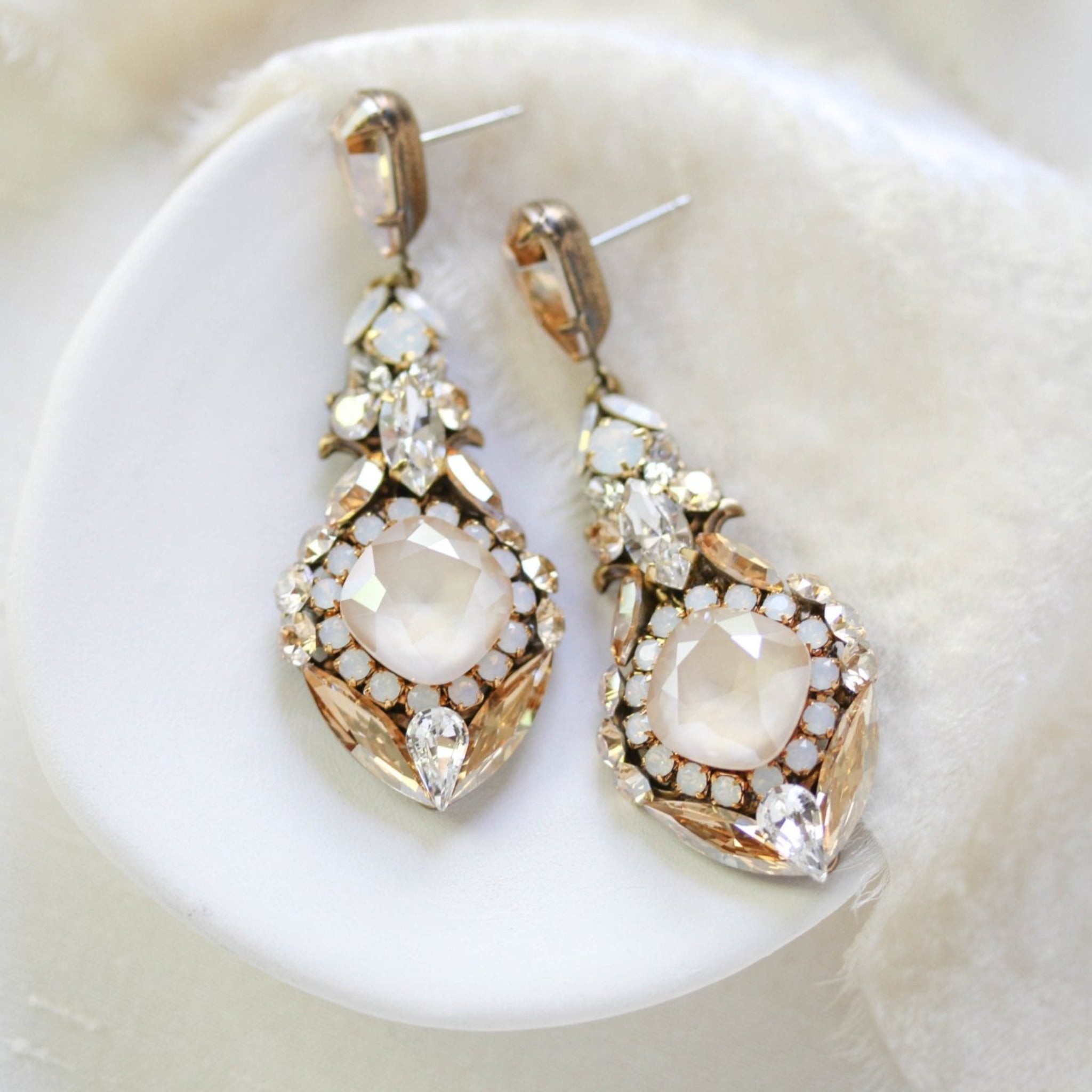 Antique gold Crystal chandelier earrings- LELAND – Treasures by Agnes