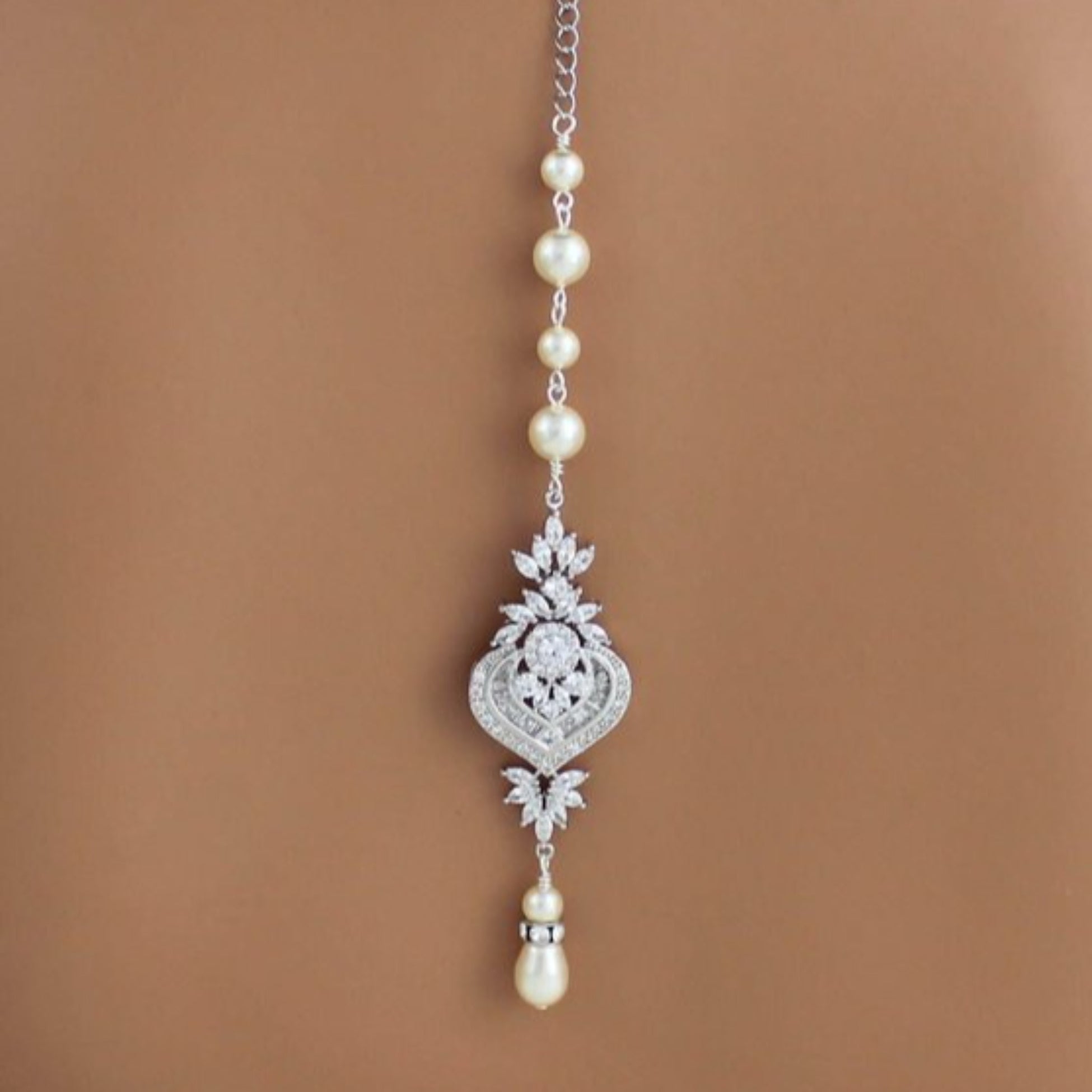 Backdrop necklace Bridal jewelry Wedding back necklace Cubic zirconia ...