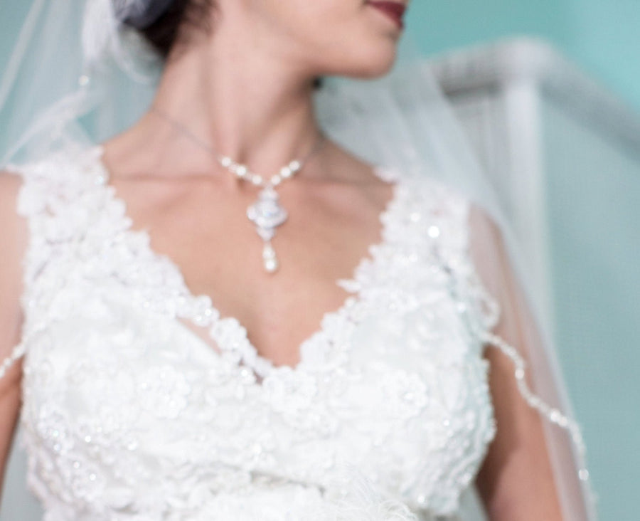 Backdrop necklace Bridal jewelry Wedding back necklace Cubic zirconia ...