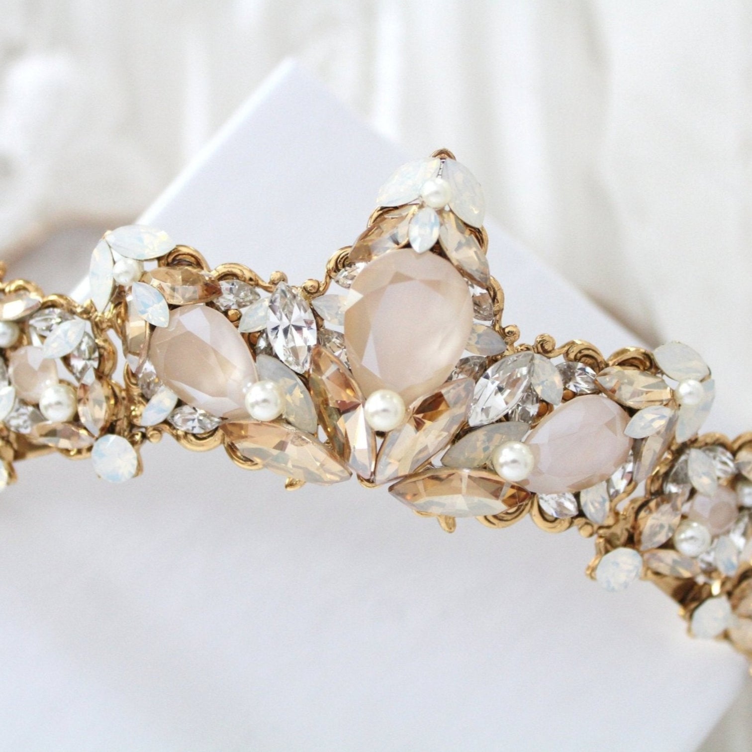Bridal tiara with crystals and pearls - ADRIANA – Treasures by Agnes