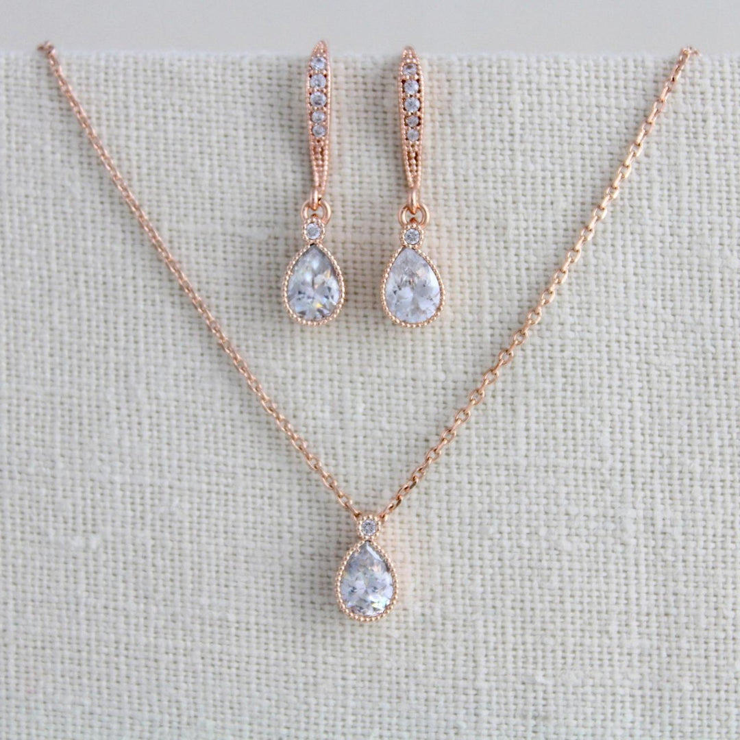 Khloe Rose Gold CZ Bridal Jewelry Set – Treasures by Agnes