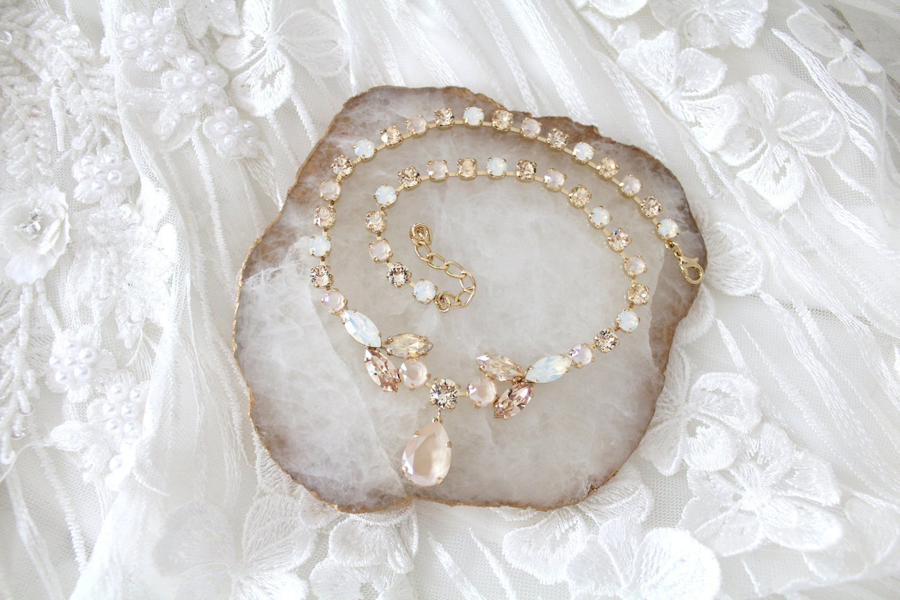Gold crystal Bridal statement necklace - MARIA – Treasures by Agnes