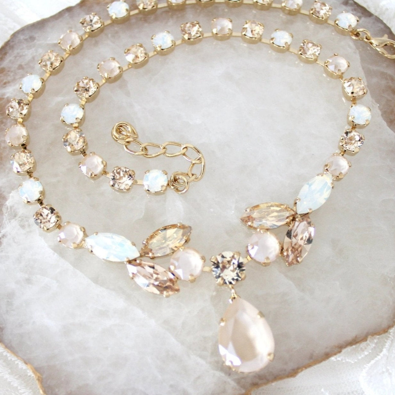 Gold crystal Bridal statement necklace - MARIA – Treasures by Agnes