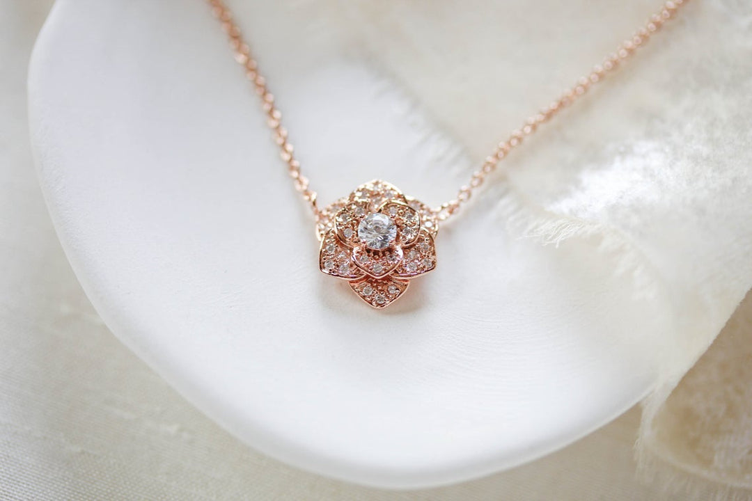 Rose gold CZ floral Bridal necklace - MORGAN – Treasures by Agnes