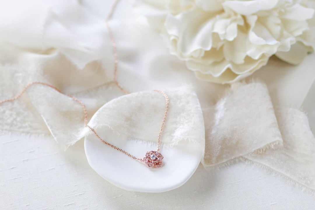 Rose gold CZ floral Bridal necklace - MORGAN – Treasures by Agnes
