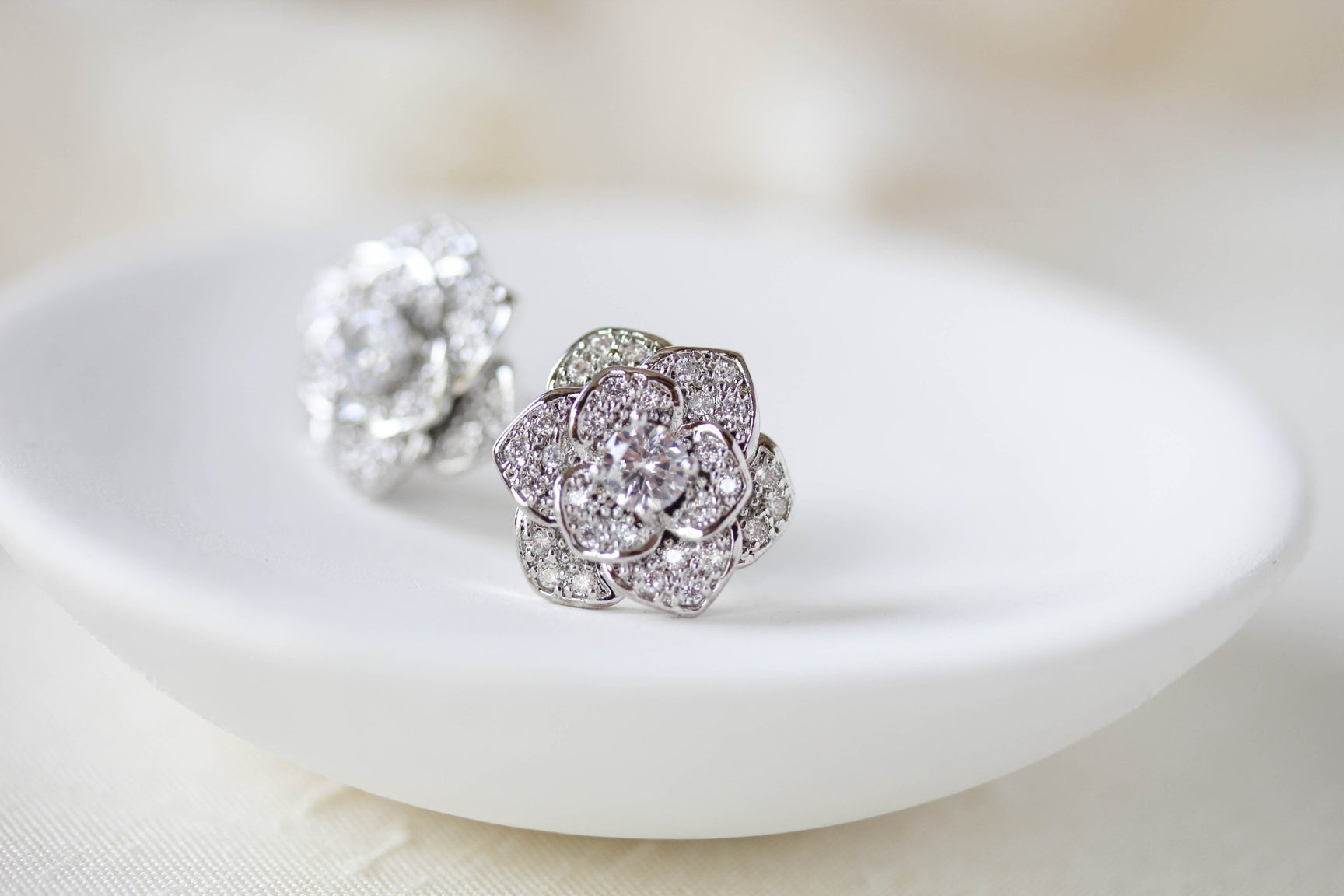 Rose gold flower stud CZ Bridal earrings Bridesmaid jewelry - MORGAN ...